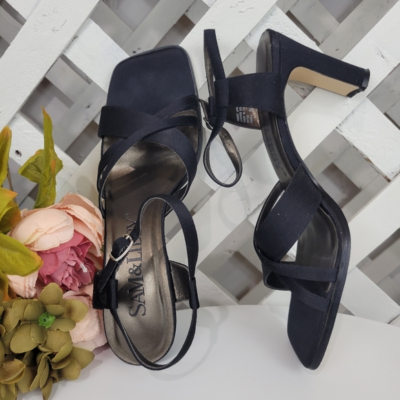 Sam & Libby | Shoes | Sam Libby Black Satin Marla Strappy Heels Size 85 ...